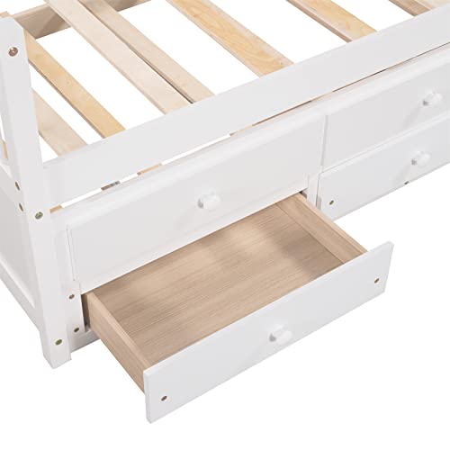 Twin Daybed with Trundle and Storage Drawers Wood Twin Size Bed Frame with 3 Drawers Wooden Platform Beds for Kids Boys Girls Teens, White