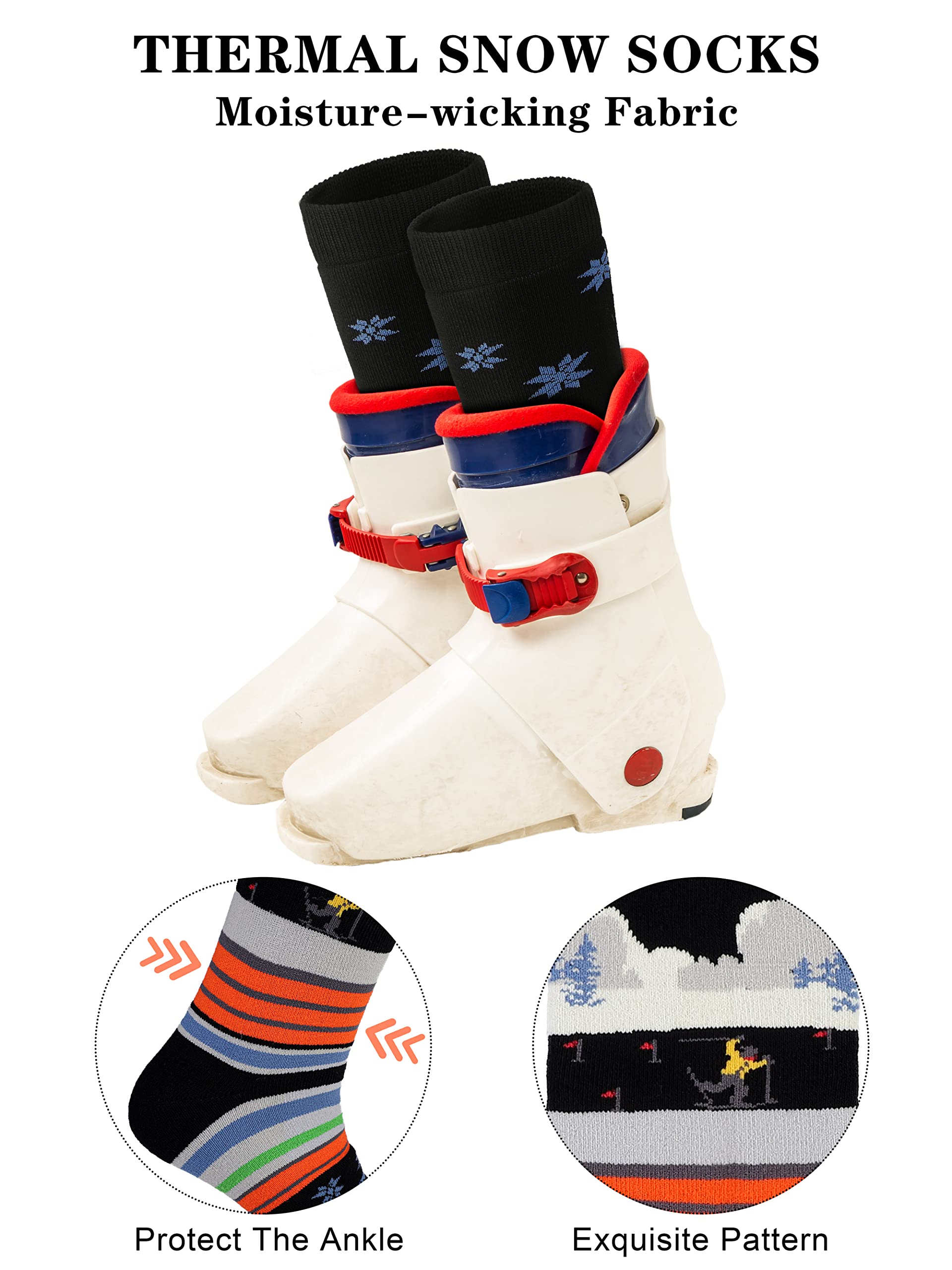 Cooraby 3 Pack Toddlers Kid Ski Socks Winter Warm Thermal Snow Socks Thick Boot Socks Skiing Snowboarding Hiking Socks for Boys Girls