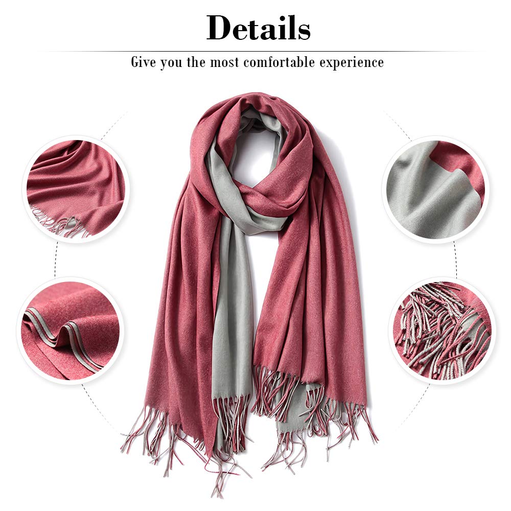 Cashmere Feel Warm 2 Tone Shawl - Oversized 78"x28" Wrap Scarf (Dark Grey and Grey)