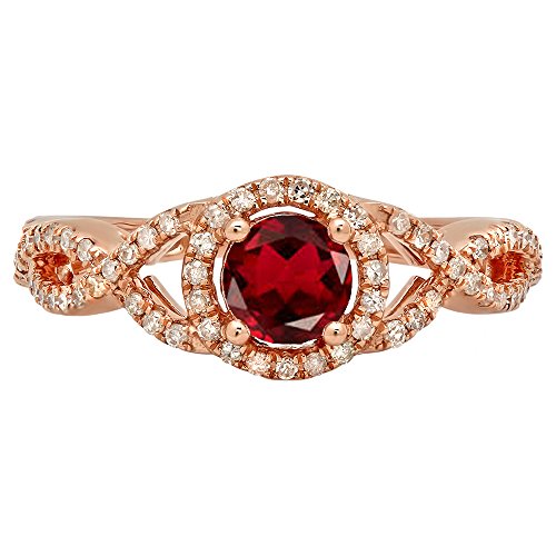 Dazzlingrock Collection 5 MM Round Garnet & Diamond Ladies Split Shank Halo Engagement Ring in 10K Rose Gold, Size 7