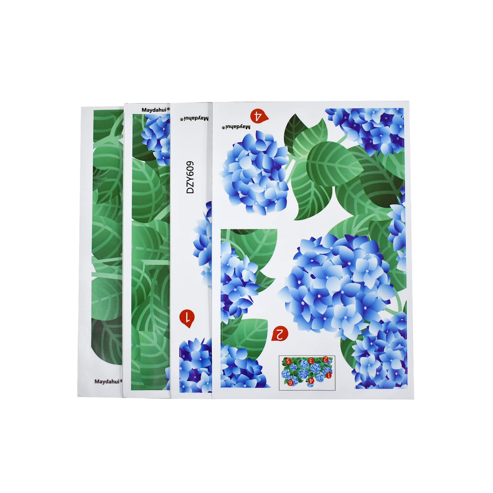 Maydahui Blue Hydrangea Flower Wall Decals Green Leaf Floral Wall Stickers (21.6x35.4 Inch) Removable Peel and Stick Art Murals Decor for Kids Bedroom Living Room TV Sofa Headboard Background