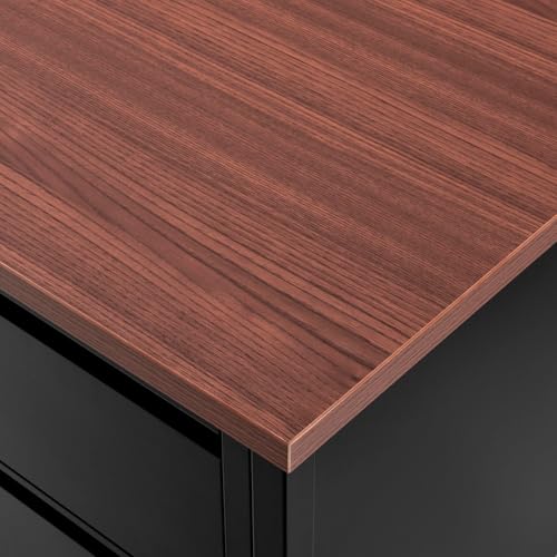 Global Industrial 72"W x 30"D Steel Teachers Desk, Mahogany Top with Black Frame