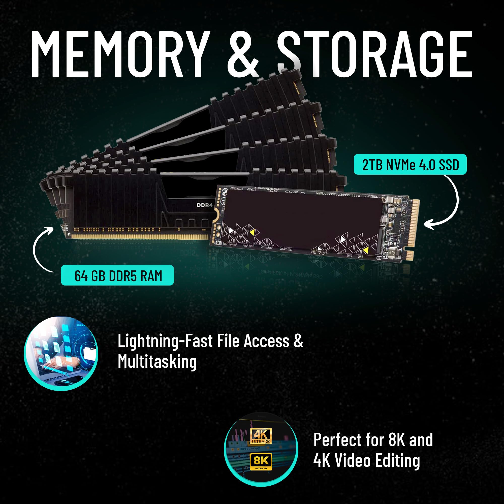 CPU Solutions Express HD Video Editing PC, CEV-8832 - HD Video Editing Workstation - Ryzen 7950X, 5.7Ghz 16-Core, 64GB DDR5 RAM, 2TB NVMe SSD, Quadro RTX A2000, Windows 11 Pro Computer Tower