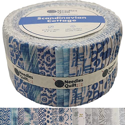 Needles Quilt Studio - 2.5" Precut 40 Fabric Strip Bundle (Scandinavian Cottage) | Cotton Strips Bundles Quilting - Jelly Rolls for Quilting Assortment Fabrics Quilters & Jellyroll Precuts Cloth Quilt