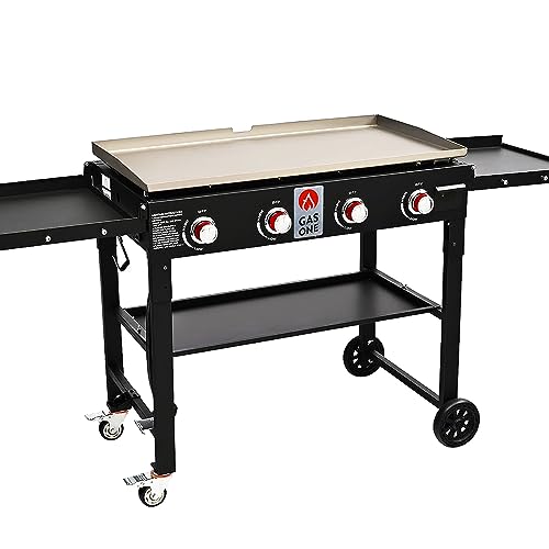 Gas One Propane Burner Grill – 36-Inch Flat Top Grill Griddle Cooking Station – Foldable 4 Burner Propane Grill with Pre-Seasoned Griddle – Professional Burners for Outdoor Cooking with Side Shelves