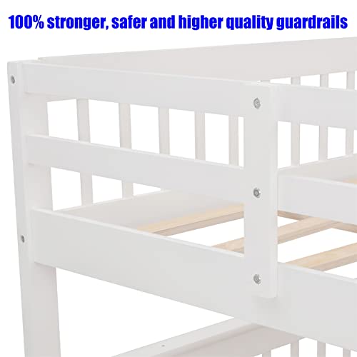 SNIFIT Upgraded Version & Stronger Solid Wood Convertible Bunk Bed Full Over Full with Trundle & Storage Shelves & Stairs, Thickened Reinforced Full Over Full Size Bunkbed (Easier Assembly) (White)