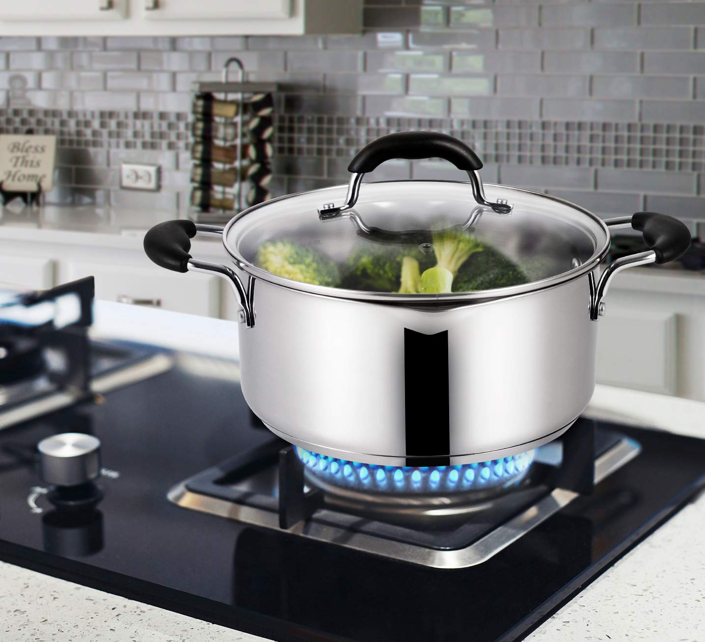 EPPMO Nonstick Stainless Steel Cookware Set, Pots and Pans, Stay Cool Bakelite Handle, 7 Piece