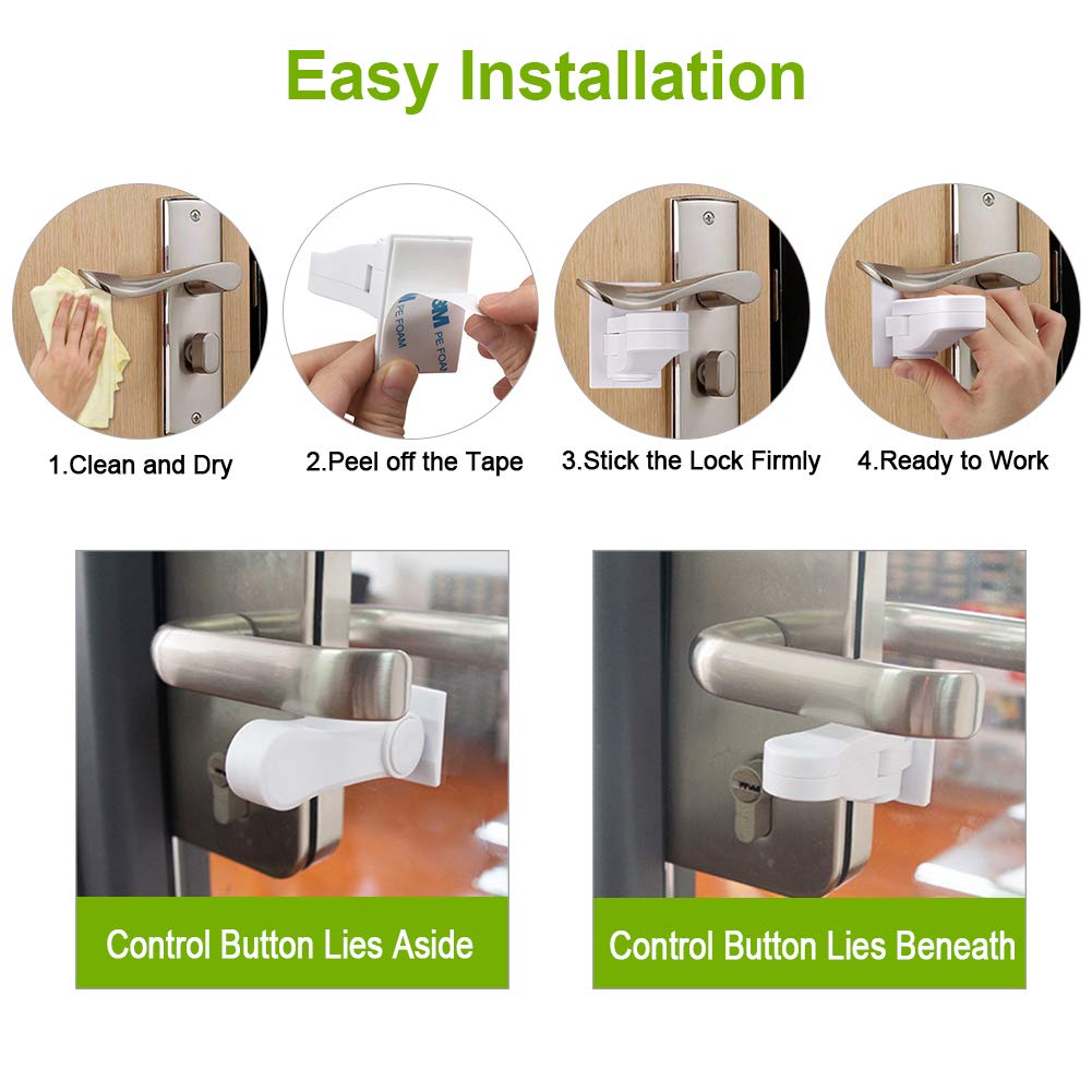 Door Lever Child Lock, Baby Proofing Handle Locks Deter Kids Pets from Opening Handle Doors & Getting Locked in Rooms, Tool-Free Install Easiest Use (White-3pack)