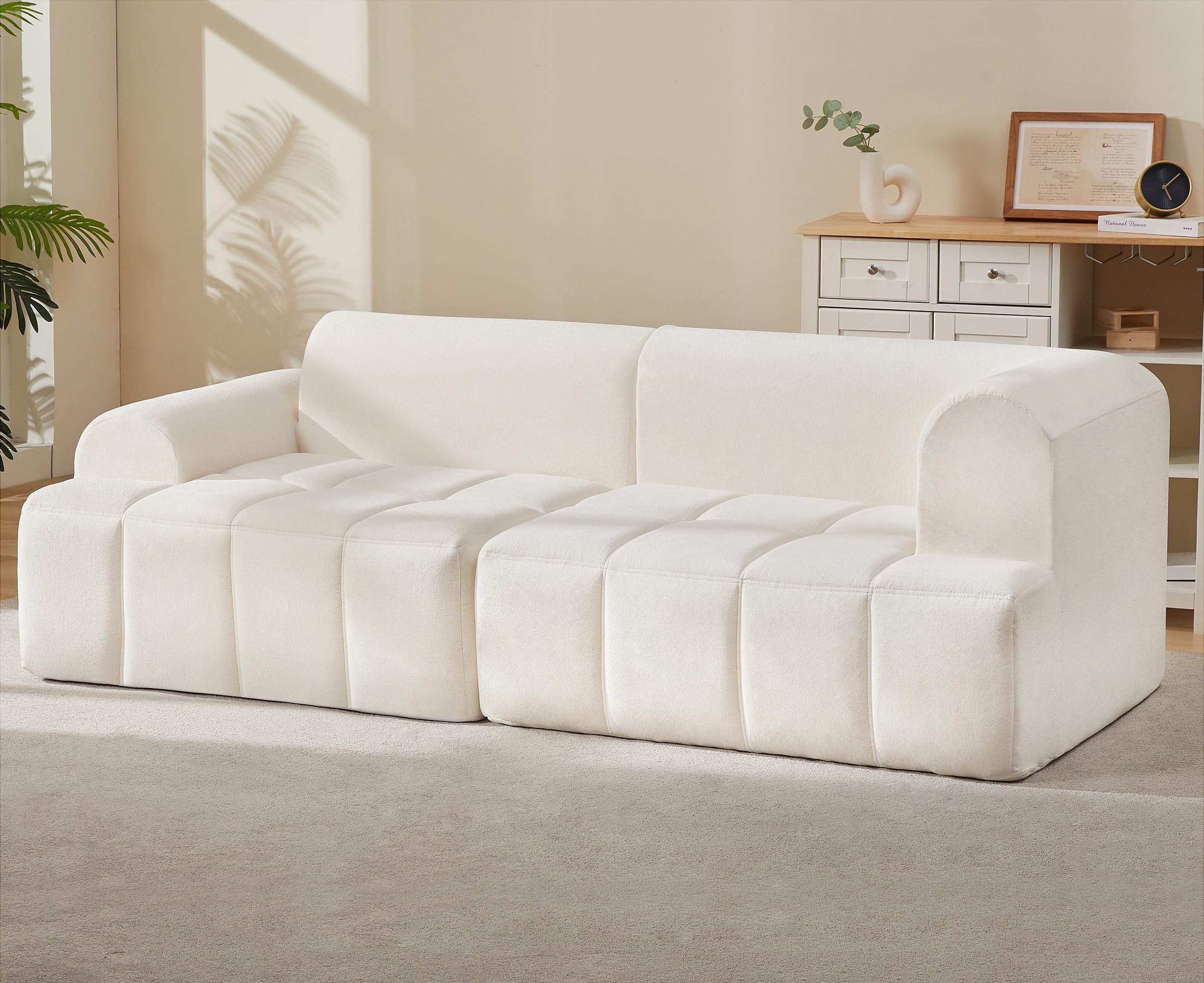 Hobestluk 80.6” Modular Sectional Sofa, 3 Seater Modern Cloud Couch with Deep Seat and Cozy Armrest, No Assembly and Free Combination Comfy Bouclé Sofa Couch for Living Room, Bedroom, Apartment(BROWN)