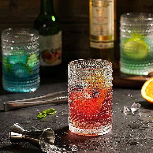 Dingerjar Hobnail Drinking Glasses set of 6(13 oz) Hobnail Water KItchen Glassware, Embossed Vintage Juice Glasses Tall Bar Drinkware