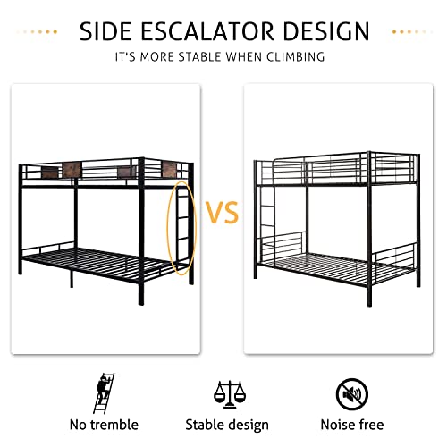 SHA CERLIN Bunk Bed Twin Over Twin Size with Ladder and Full-Length Guardrail, Metal, Storage Space, No Box Spring Needed, Noise Free, Black