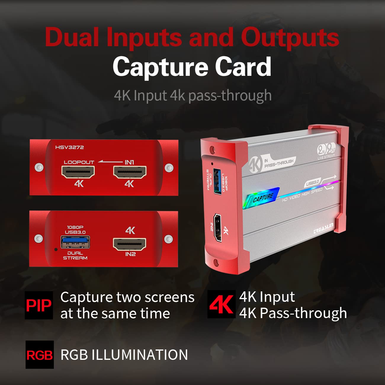 Mirabox Dual HDMI Capture Card for Streaming 2 in 2 Out,Support Dual 4K@30Hz Input,4K@30Hz Passthrough,USB3.0 1080P Capture for OBS Camera DSLR Live Streaming