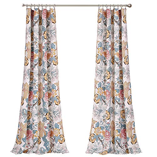 Lush Decor Sydney Curtains | Floral Garden Room Darkening Window Set for Living, Dining, Bedroom x 52β, Blue and Yellow, 108" L Panel Pair, Blue & Yellow