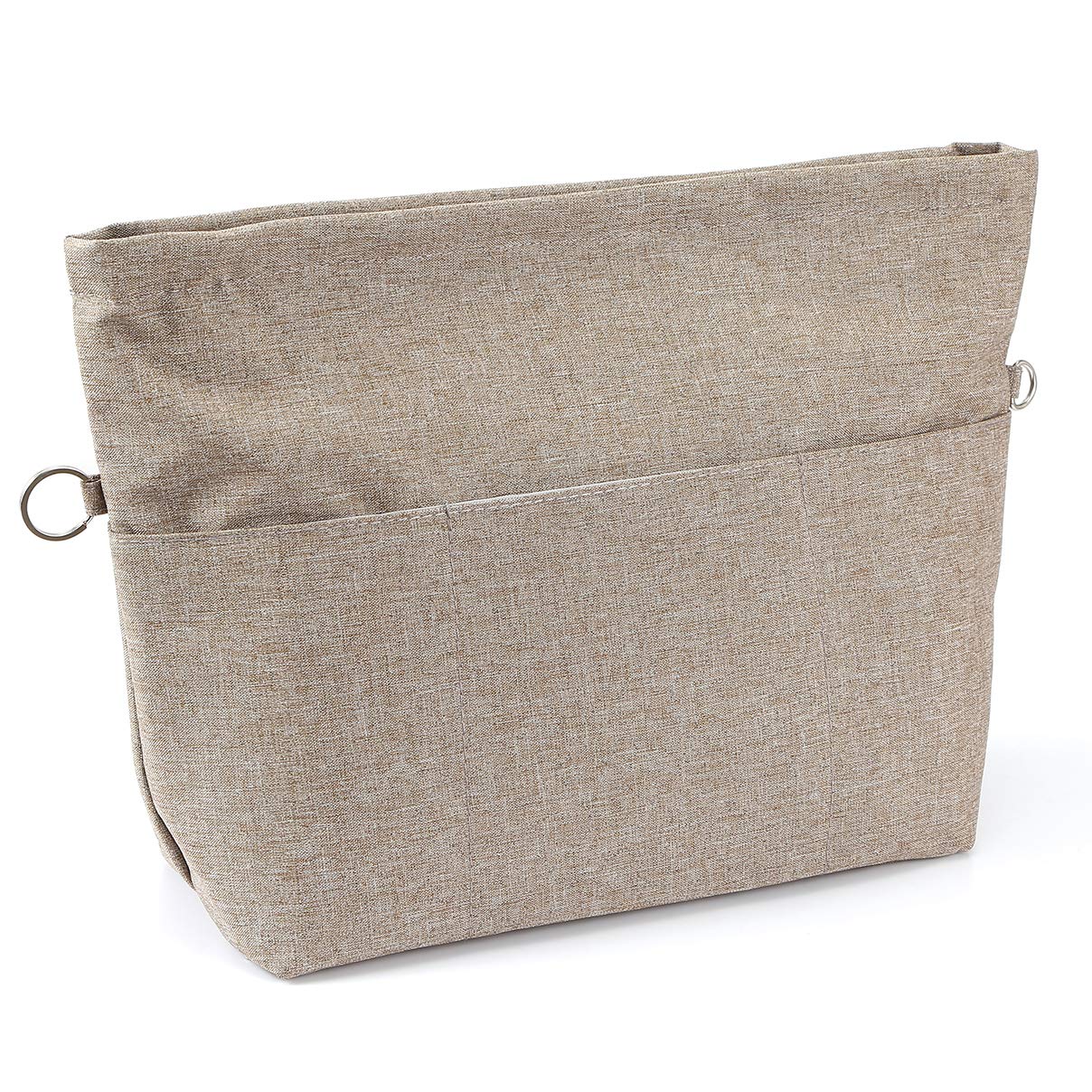 VANCORE Purse Bag Organizer Insert with 13 Pockets, Handbag and Tote Bag Inside Shaper with Zipper (Khaki, Medium)