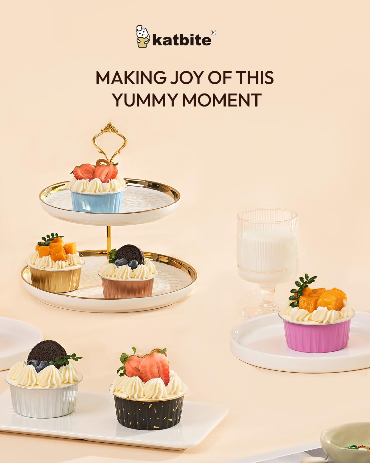 Disposable Ramekins with Lids - Katbite 60 Pack 5oz Aluminum Foil Cupcake Baking Cups, Muffin Tins for Creme Brulee, Desserts, Baking - Black