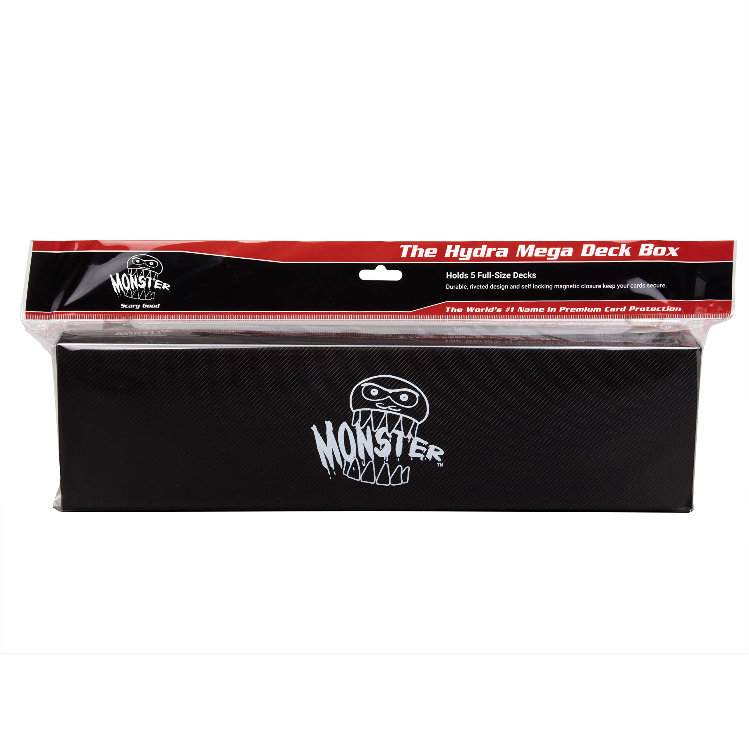 Monster Protectors Magnetic Five Deck Box - Black, Holds 375 Gaming TCGs, Self-Locking Closure, Compatible w Standard & Smaller Size Gaming Trading Cards, Removable Construction