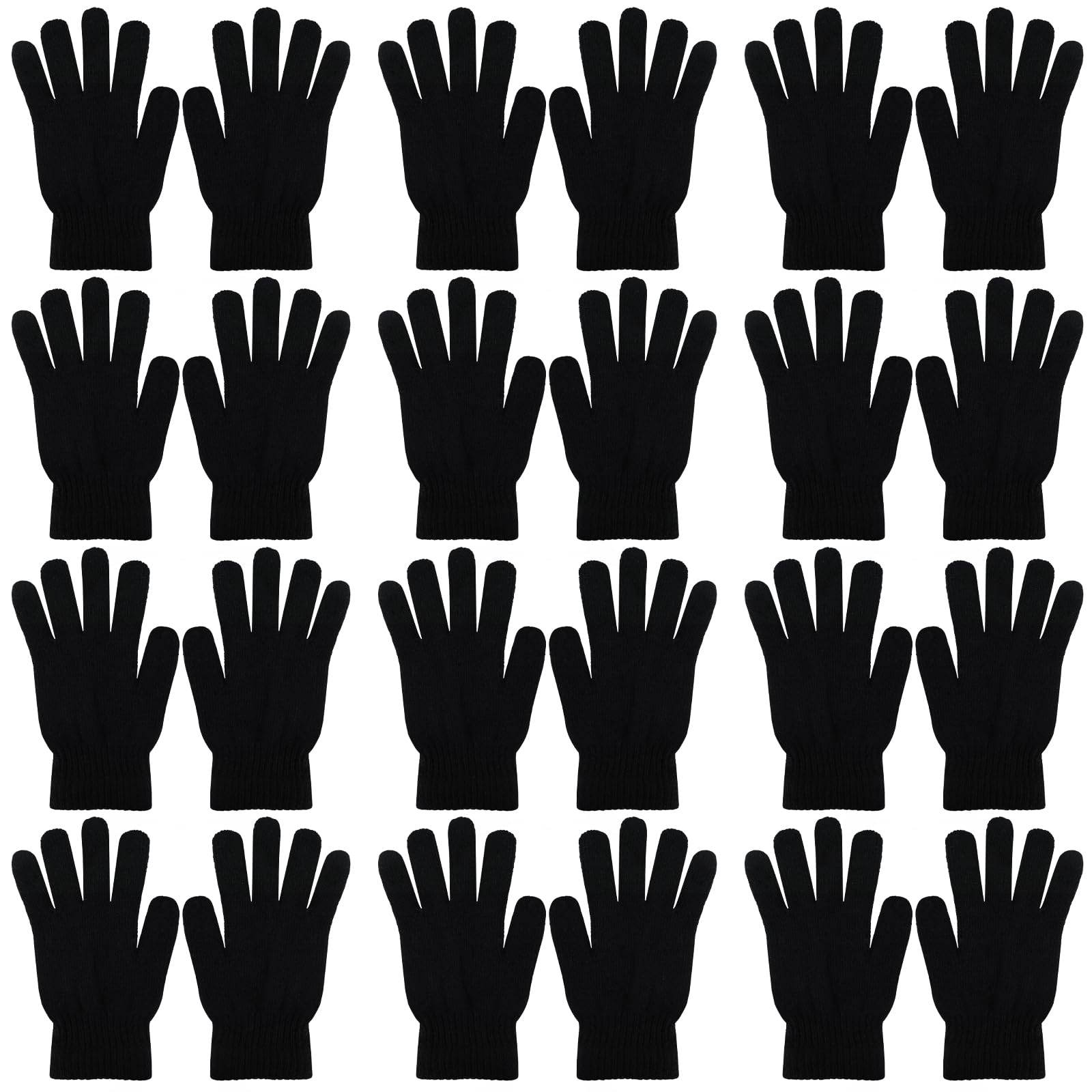 CUGBO 12 Pairs Black Winter Stretchy Warm Knit Magic Gloves Mitten for Mens Womens-One Size Fits All