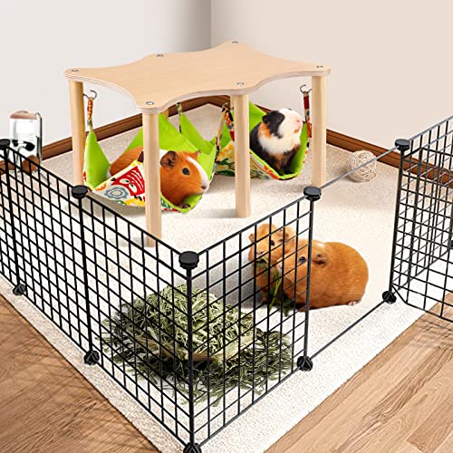 MEWTOGO Guinea Pigs Hammock with Natural Wooden Stand, Safe and Durable Hanging Hammock Bed for Piggies Chinchilla Guinea Pigs Rat Hamster Bunny Ferrets Hiding Sleeping