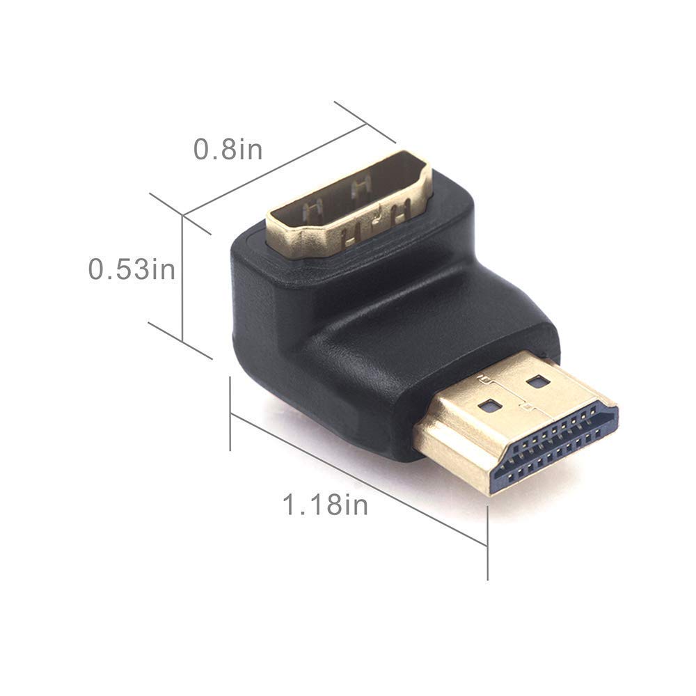 VCE 2-Pack HDMI 90 Degree and 270 Degree Right Angle Male to Female Adapter Bundle with HDMI Swivel Adapter Male to Female HDMI Extension for Google Chrome Cast, Roku Streaming Stick
