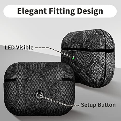 MOLOVA Case for Airpods Pro,Luxury Stylish PU Ultra Slim & Thin Soft TPU Anti-Slip Scratch Resistant Drop Proof Full Cover Case with Keychain/Lanyard//Ear Hook/Watch Band Holder/Anti-Lost Strap,Black