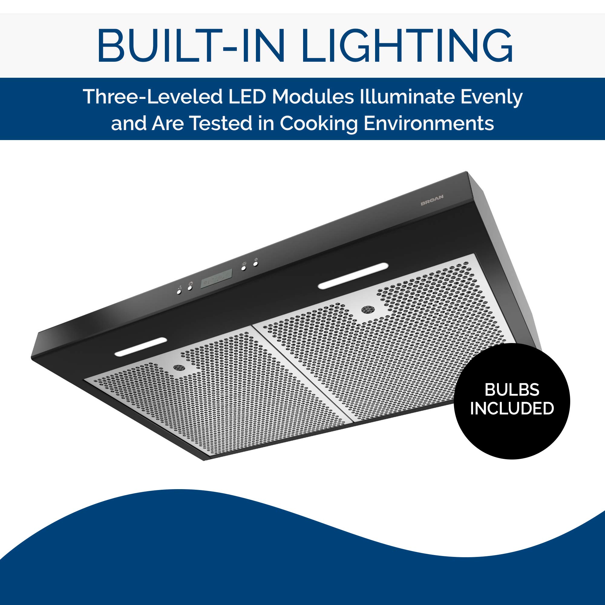 Broan-NuTone BCDJ136BL BCDJ Glacier 36-inch Under-Cabinet 4-Way Convertible Range Hood with 3-Speed Exhaust Fan and Light, Black