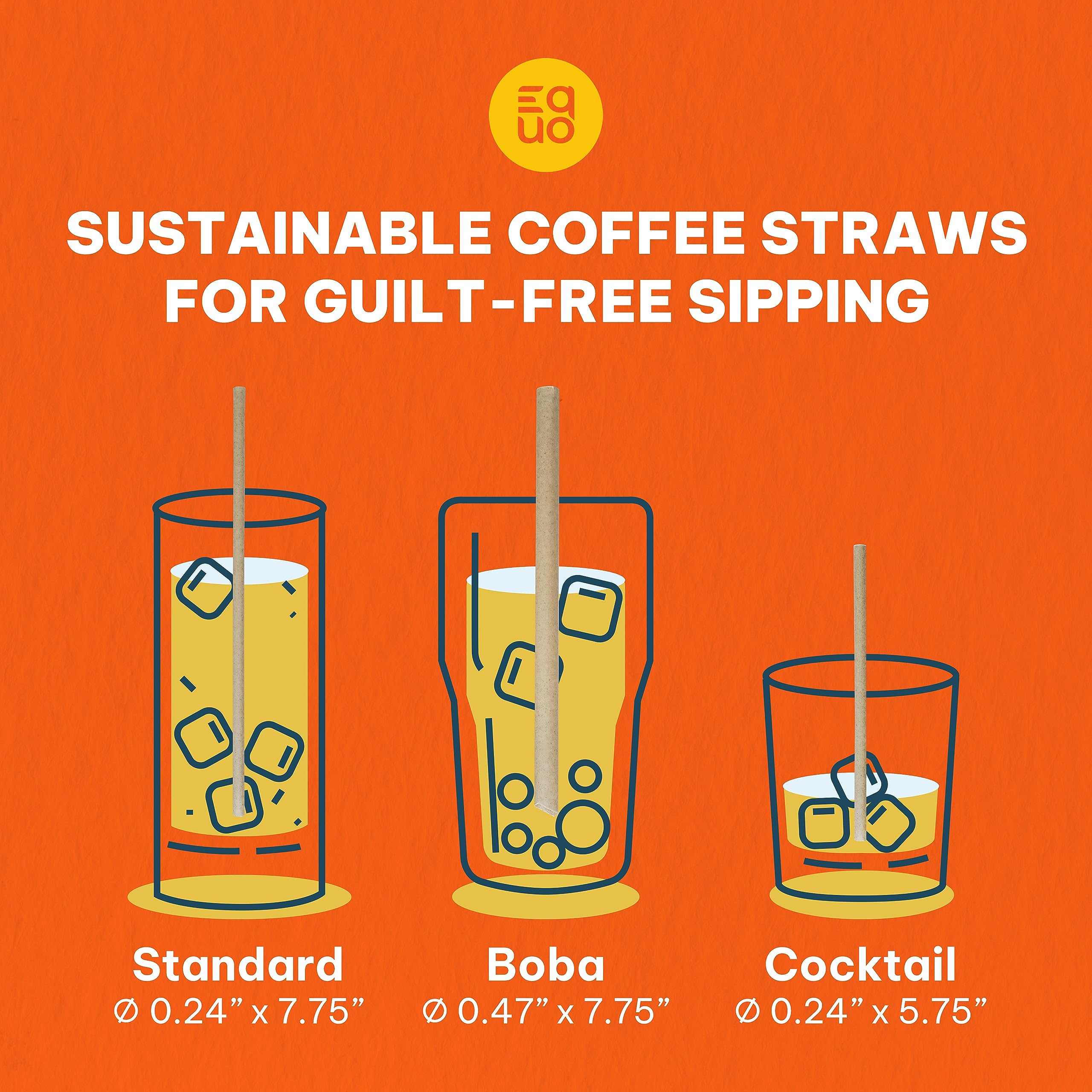 EQUO Coffee Drinking Straws, Disposable, Biodegradable, Compostable, and Plastic-Free, Pack of 50, Standard