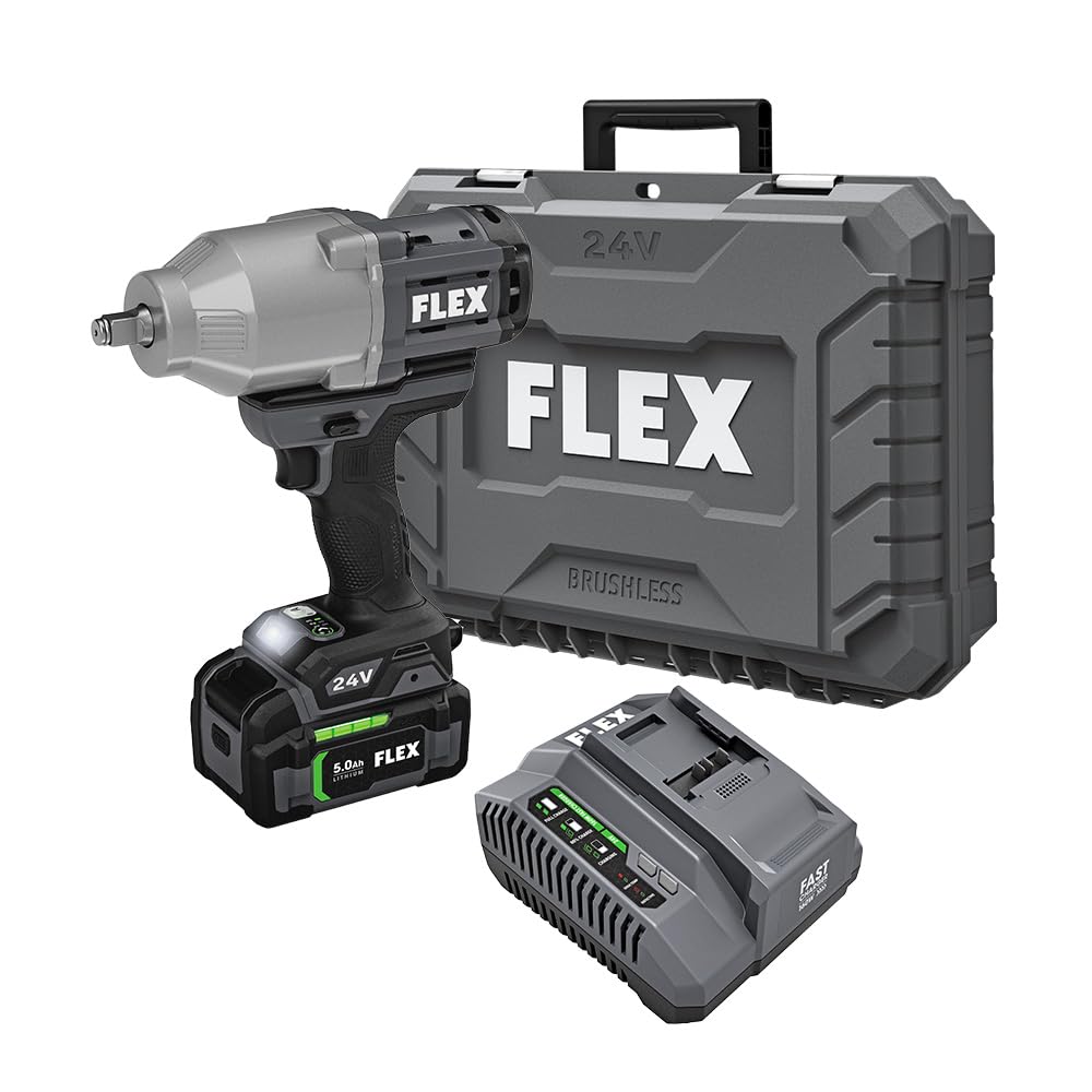 FLEX 24V Brushless Cordless 1/2-Inch 1,150 Ft-Lbs High Torque Impact Wrench Kit with 5.0Ah Lithium Battery and 160W Fast Charger - FX1471-1C