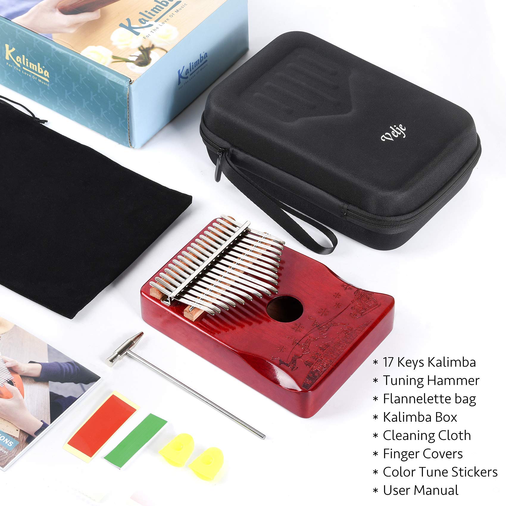 Velje 17 Keys Thumb Piano with Waterproof Protective Box, Portable Mahogany Kalimba with Hand-Rest Design, Perfect Gifts for Kids, Adult/Beginners