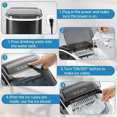 Harigal Countertop Ice Maker Machine with Handle, 26.5lbs in 24Hrs, 9 Ice Cubes Ready in 6 Mins, Smart Self-Cleaning, Portable Ice Makers Countertop for Home/Office/Party/RV(Black)