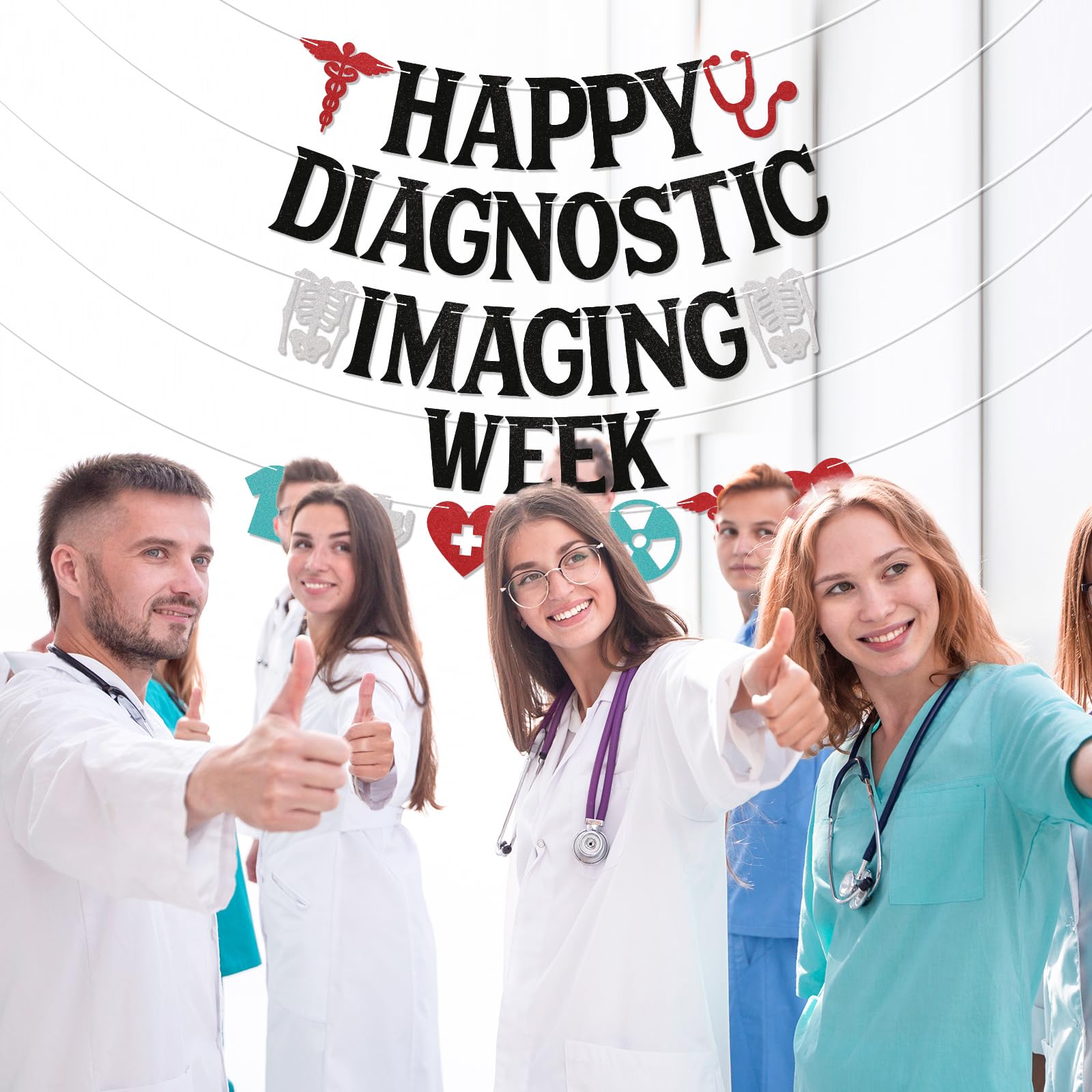 Happy Rad Tech Week Banner - Radiologic Tech Week Sign, Diagnostic Imaging Week Banner, Radiology Appreciation Week Decoration Black Glitter