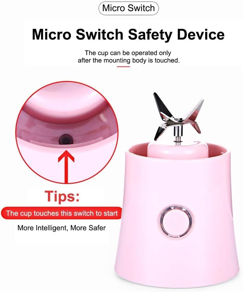 Toycol Portable Blender, Mini Personal Size Blenders for Smoothies and Shakes,Travel Juicer Cup Smoothie Maker with Updated 6 Blades USB Rechargeable Fruit Mixer with 4000mAh Battery16Oz Pink
