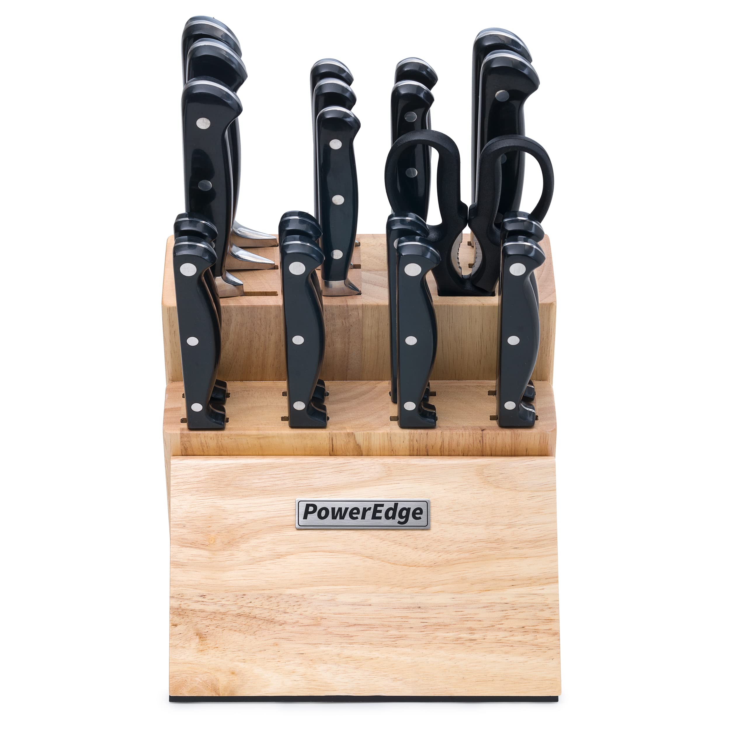 Everyday Solutions PowerEdge 20 Piece Knife Block Set - Razor Sharp Forged German Steel Blades - Multi-Piece Kitchen Knife Set with Wooden Block and Built-In Electric Sharpener - Dishwasher Safe