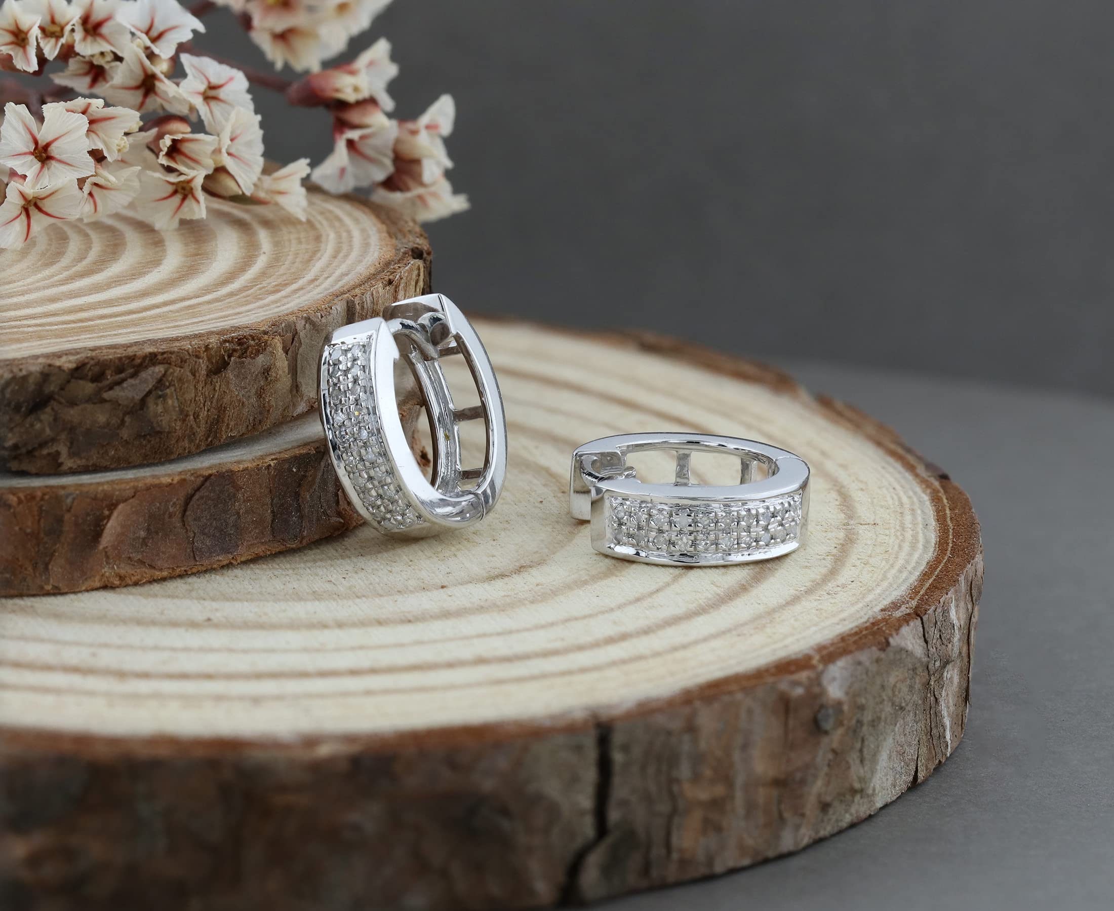 Dazzlingrock Collection Round White Diamond Double Row Unisex Hoop Earrings in 10K White Gold