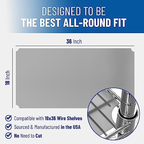 Shelf Liners for Wire Shelf System - Set of 4 in Graphite - 18 x 36 inch - Plastic Wire Shelving Shelf Mats - Made in USA
