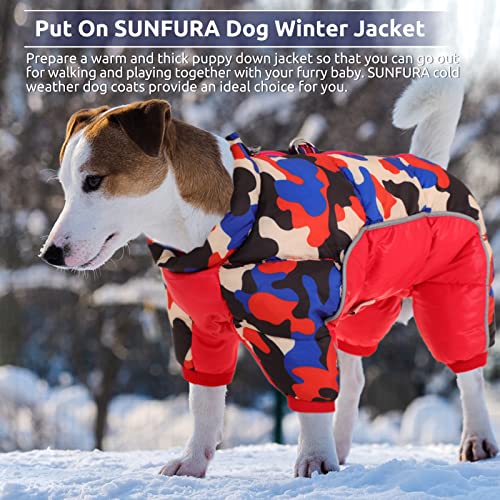 SUNFURA Winter Dog Coats, Warm Dog Down Jacket with 4 Legs, Reflective Windproof Puppy Turtleneck Snowsuit for Cold Weather, Lightweight Padded Puffer Dog Vest Apparel for Small Medium Dog