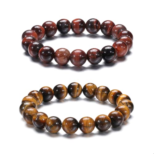 VIVISWAN Natural 10-12mm Gorgeous Semi-Precious Gemstones Healing Crystal Stretch Elastic Beaded Bracelet Unisex Yoga Meditation Relax Anxiety Bangle for Womens Mens