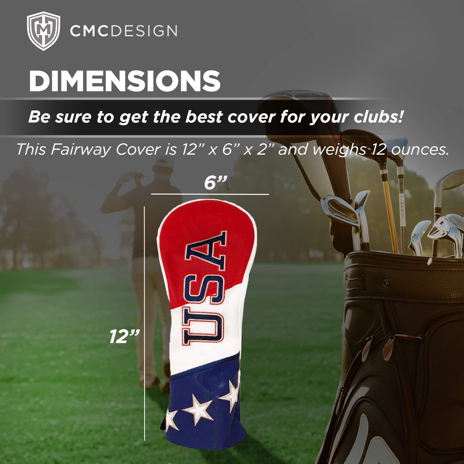 CMC Design Custom USA “Stars” Embroidered Golf Blade Head Cover - Glove Soft Lining - Design Elements Include Applique and Embossing - Great Fit for Any Club as Golf Head Covers, Driver Cover