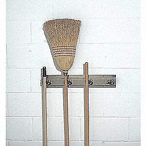 Mop/Broom Holder, Slvr, SS, Holds 4 Units