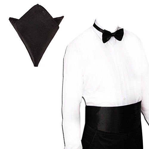 Cumberbund Men Cumberbund and Bow Tie Set Black Cummerbund Pocket Squares Satin Adjustable (Black)