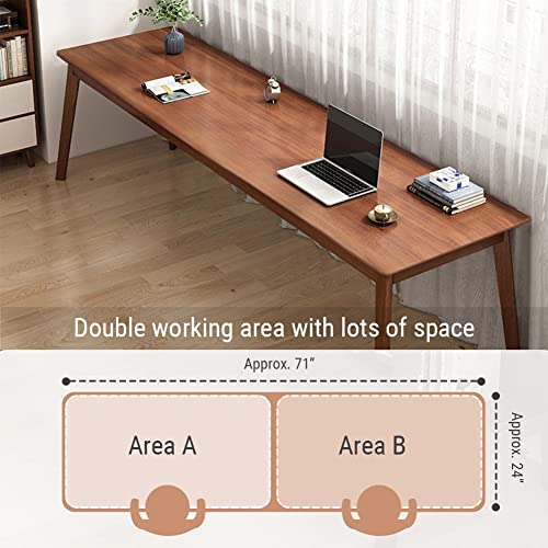 NELYE Mid-Century Long Desk Table - 71 Inches Wood Simple Modern Extra-Long 2-Person Computer Workstation for Home Office Work, Walnut, 71" W x 24" D x 30" H