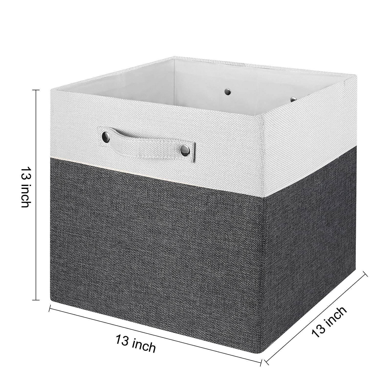 Vextronic Collapsible Cube Storage Bins, 13x13x13 Inch Fabric Large Storage Baskets with Handles, Foldable Storage Box for Closet Shelves, Toy Organizer and Clothes Storage (3 Pack, Grey & White)