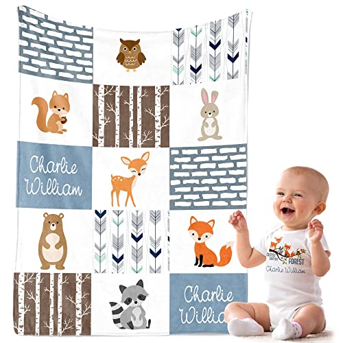 MDPrints Personalized Baby Blanket, Custom Baby Blankets for Boys and Girls, Customized Baby Gifts with Name, Newborn Gift (Woodland 214c)