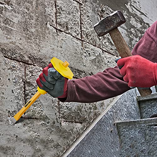Firecore FS305F Masonry Chisel with Hand Guard, 12 inches Heavy Duty Flat Chisel with Hand Protection, Concrete Mortar Stone Breaker Chisel for Demolishing Carving Splitting Breaking Cutting