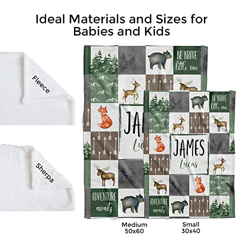 MDPrints Personalized Baby Blankets for Boys - Customized Baby Blanket with Name - Newborn Nursery Gift - Soft Plush Fleece (Woodland 214)