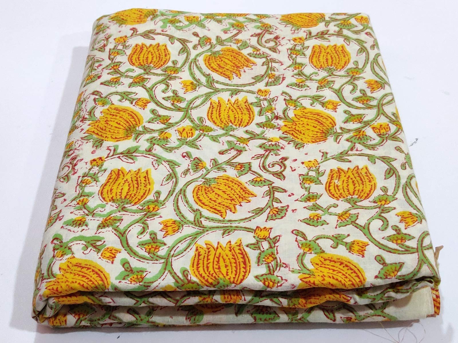 Traditional Jaipur Printed Cotton Fabric by The Yard, Indian Print Fabric Cloth for Summer Kurti, Scarf, Cushion, Sofa Cover (5 Yards)