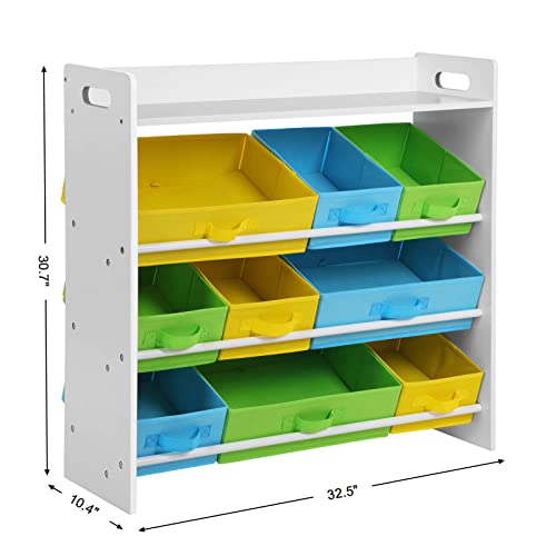 SONGMICS,Organizer and storage bins, Kid’s toy storage Unit with 9 Removable Non-Woven Fabric, Top Book Shelf, for Nursery Playroom, White UGKR31WT