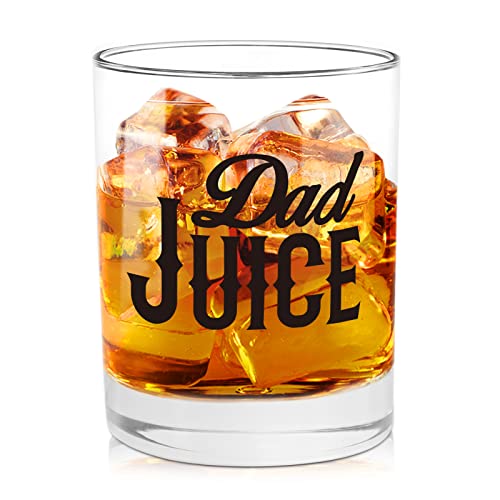 Dad Juice Funny Whiskey Glass Gift for Dad, Unique Gag Birthday, Fathers Day, Christmas, Gifts Idea for Men, New Dad from Son, Daughter, Kids, Wife, Old Fashioned Bourbon Rocks Glass for Dad, 11oz