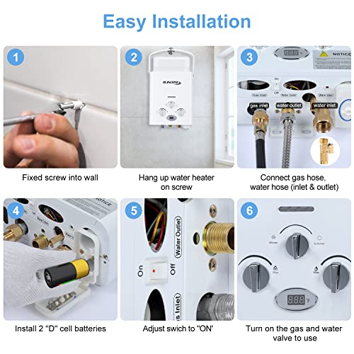 Portable Water Heater Propane Tankless - 6L 1.58GPM RV on demand Hot Gas Outdoor Digital Display Water Heater for Camping,Boat,Cabins