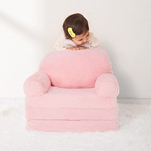 MONKISS Kids Couch Fold Out Soft Toddler Chairs ,Toddler Armrest Chair Bed for Play ,Gift for 0-3 Years