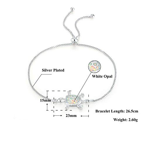 CiNily Sea Turtle Bracelet 18K White Gold Plated White Fire Opal Adjustable Bracelet for Women Jewelry Gift